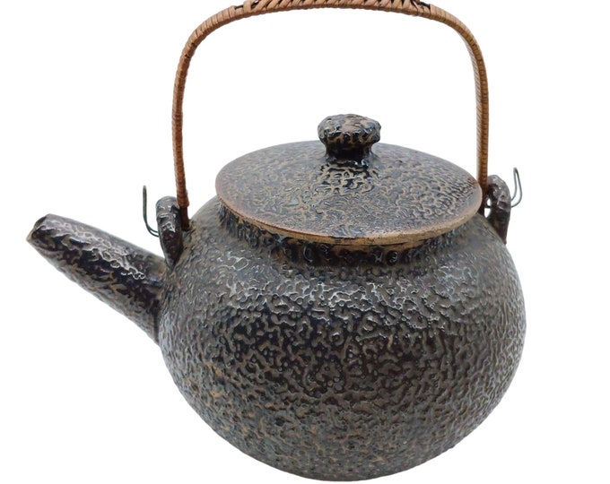 Japanese Wormy Ware Stoneware Teapot Braided Bamboo Handle, Antique ...
