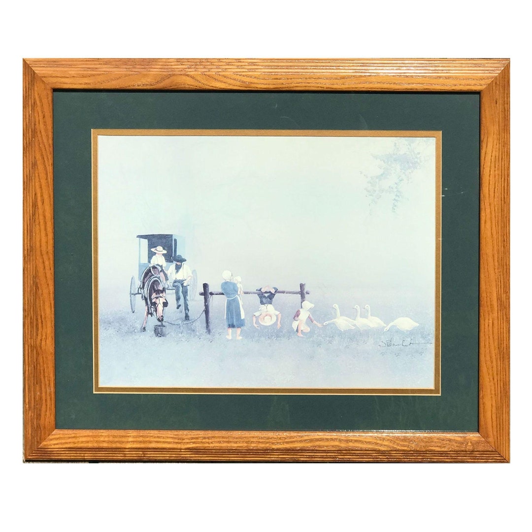 Steve Polomchak Amish Family Geese Buggy enmarcado mate arte de pared ...