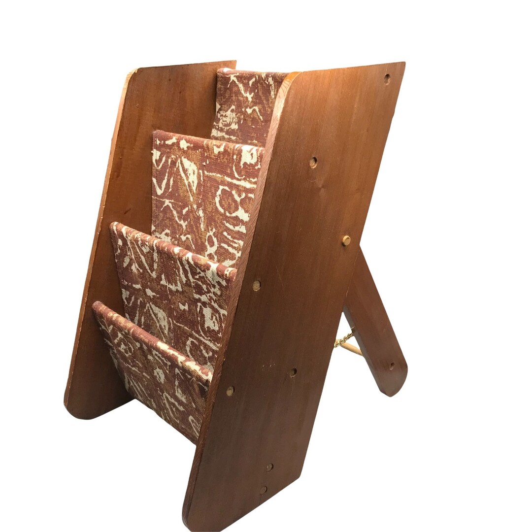 Vintage Fold Out Canvas Magazine or Book Rack, Mid Century Handmade ...