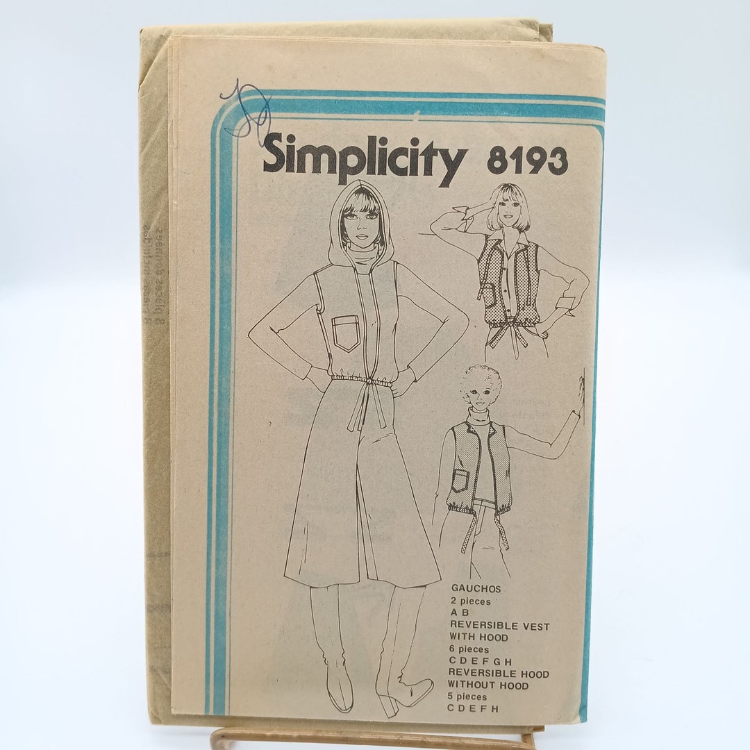 UNCUT Vintage Sewing PATTERN Simplicity 8193, Misses 1977 Gauchos and ...