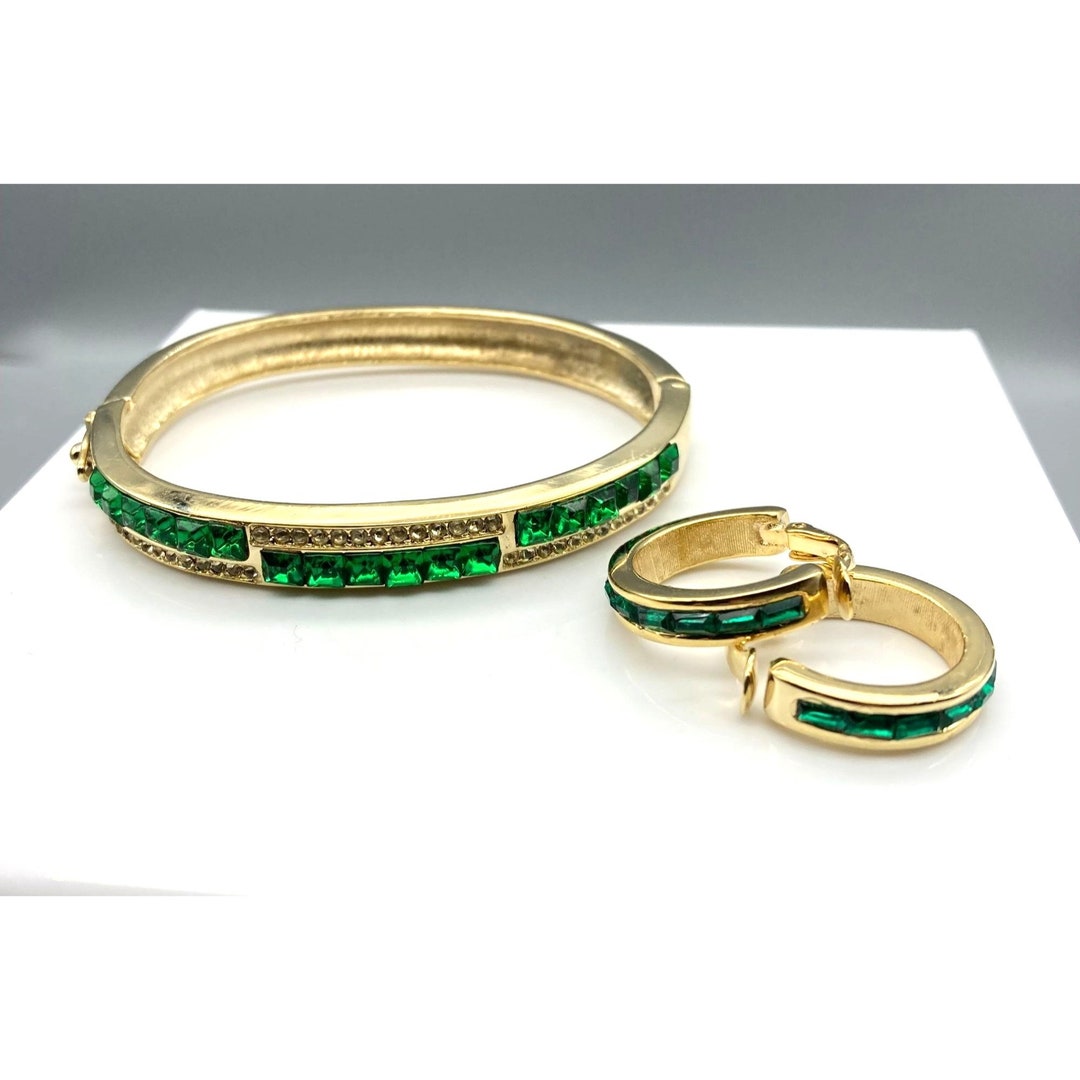 Vintage Green Crystal Channel Parure Gold Tone With Bright - Etsy