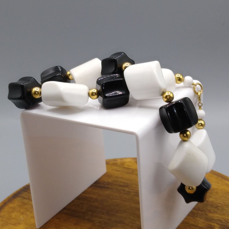Large Lucite Beaded Necklace Chunky Mod Black and White - Etsy