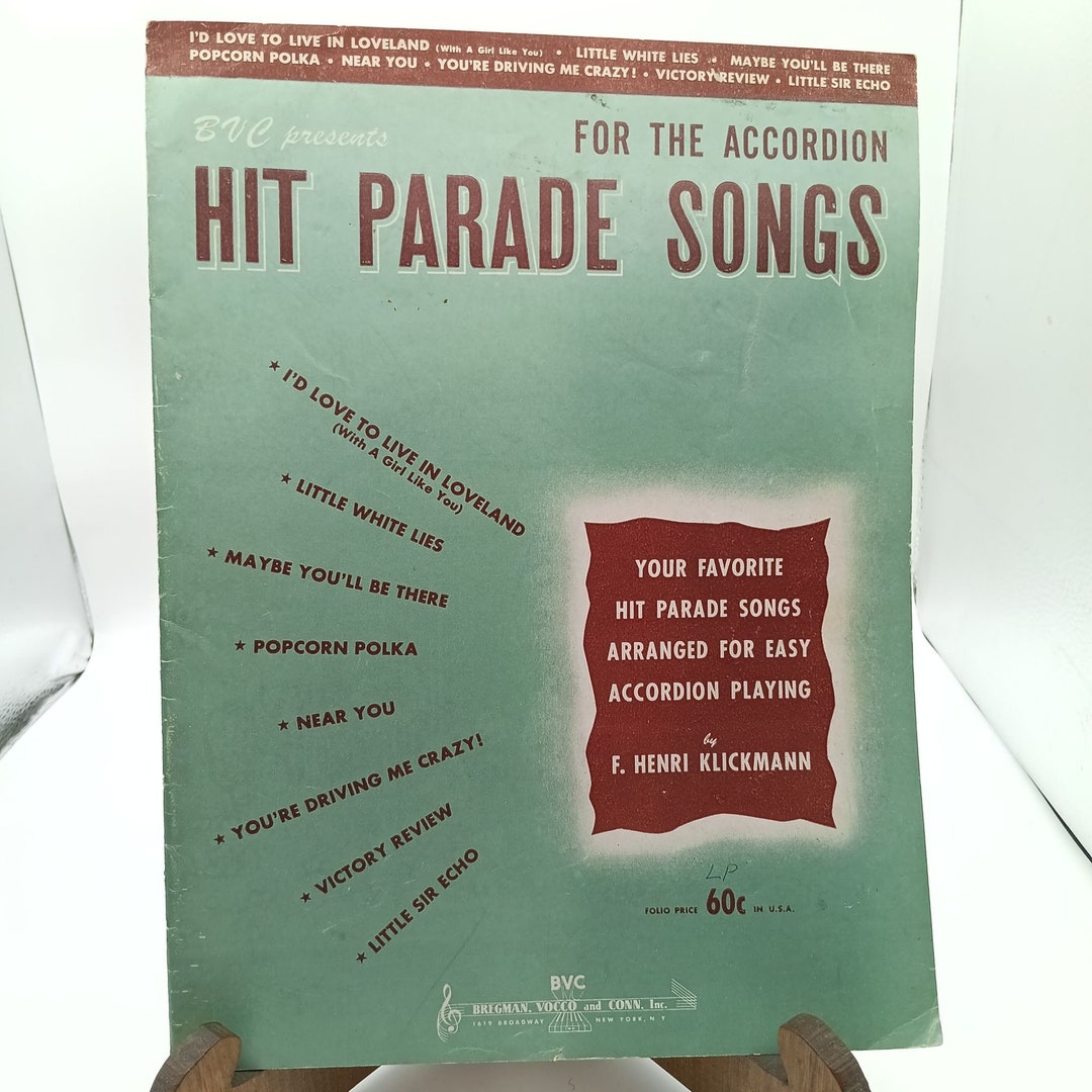 Vintage 1947 BVC Hit Parade Songs Sheet Music Book for Accordion by F ...