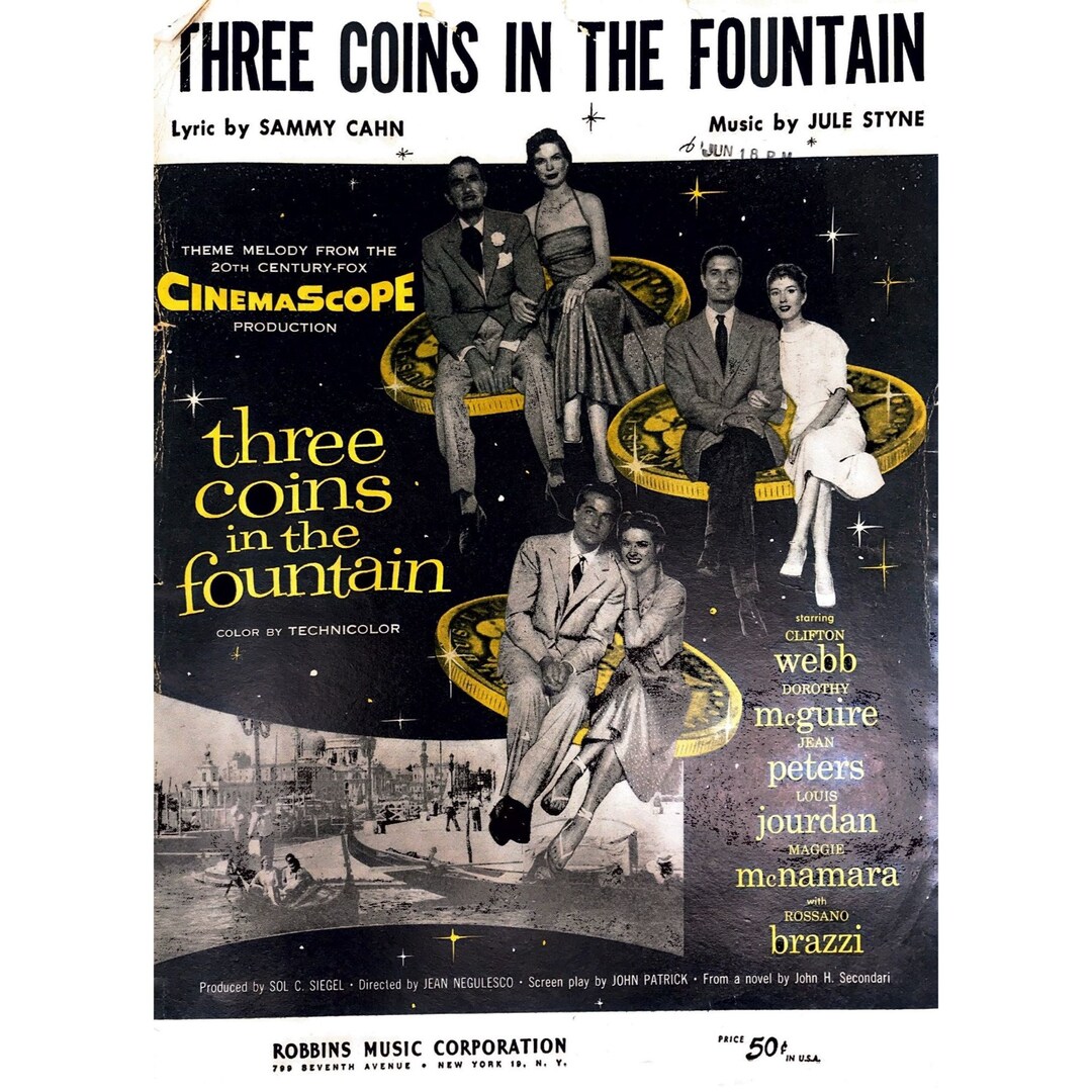 Vintage Sheet Music, Three Coins in the Fountain by Cahn and Styne ...