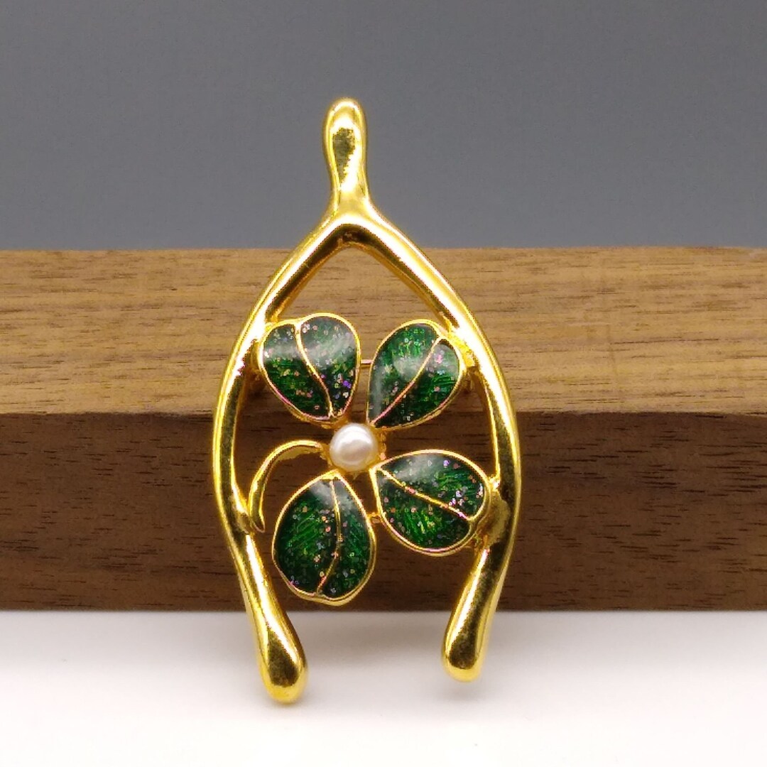 Vintage JJI Good Luck Brooch Gold Tone Wishbone Pin With - Etsy