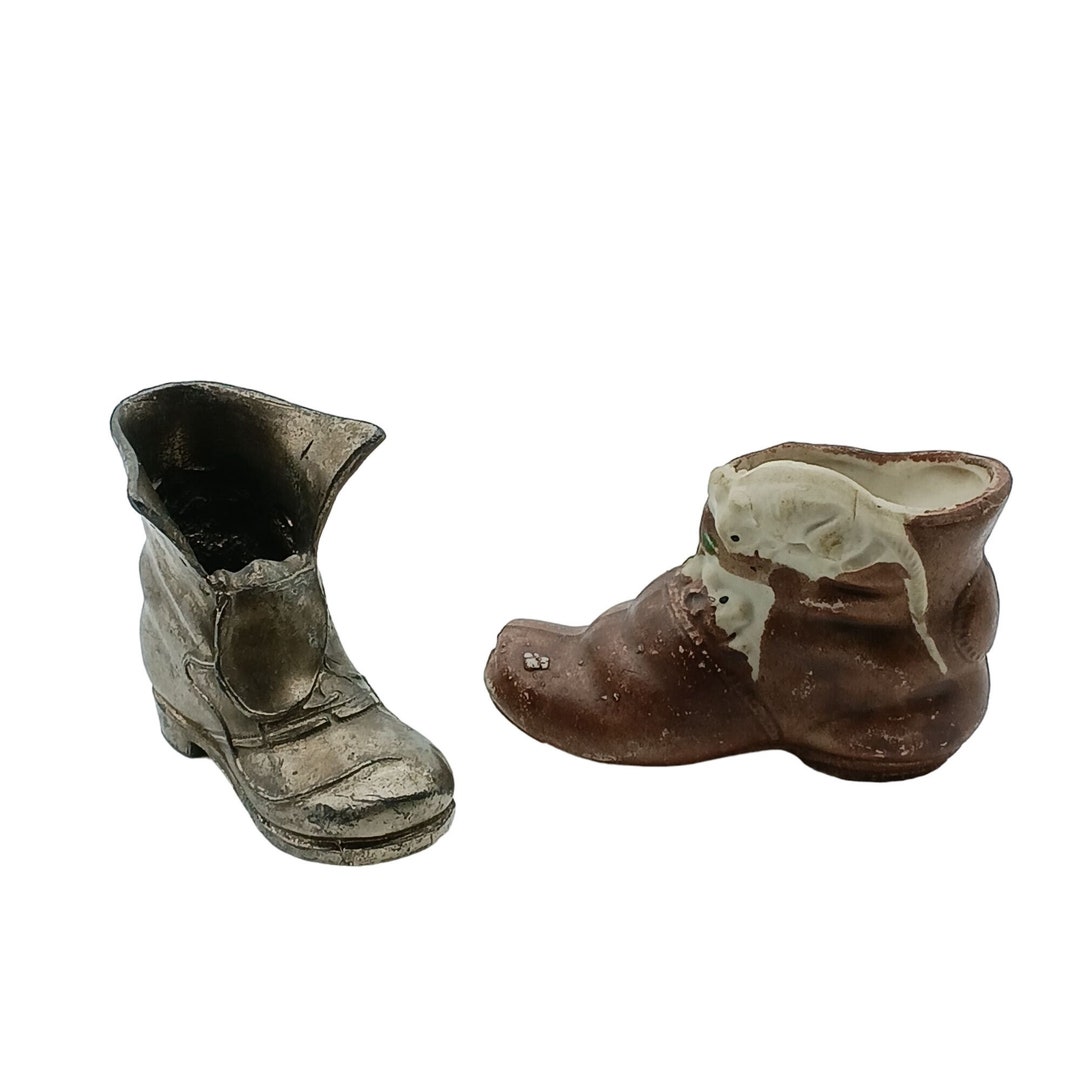 Vintage Ceramic & Metal Boot Miniature Figurines Made in Japan ...