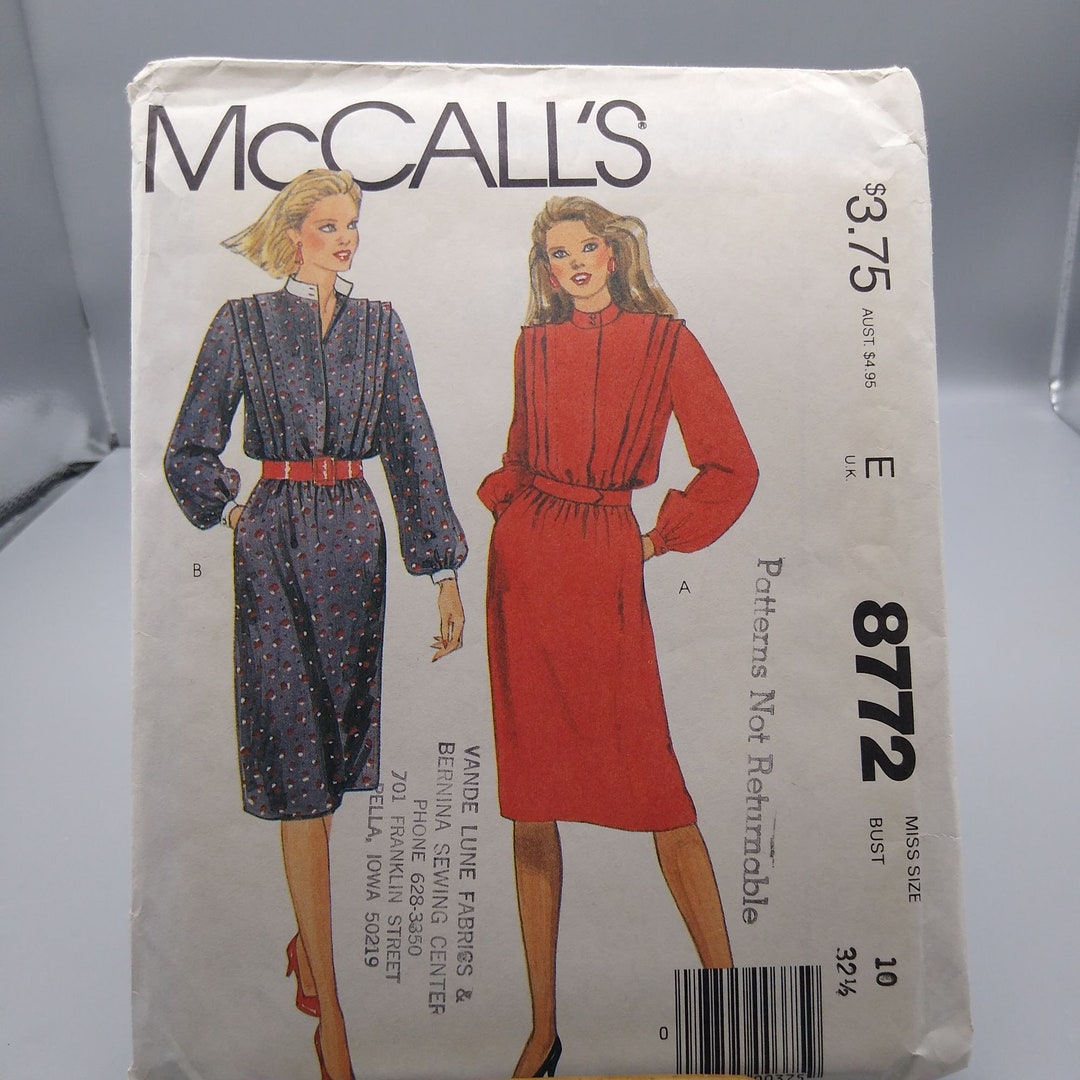 Vintage Sewing PATTERN Mccalls 8772, Misses 1983 Dress and Belt, Size ...