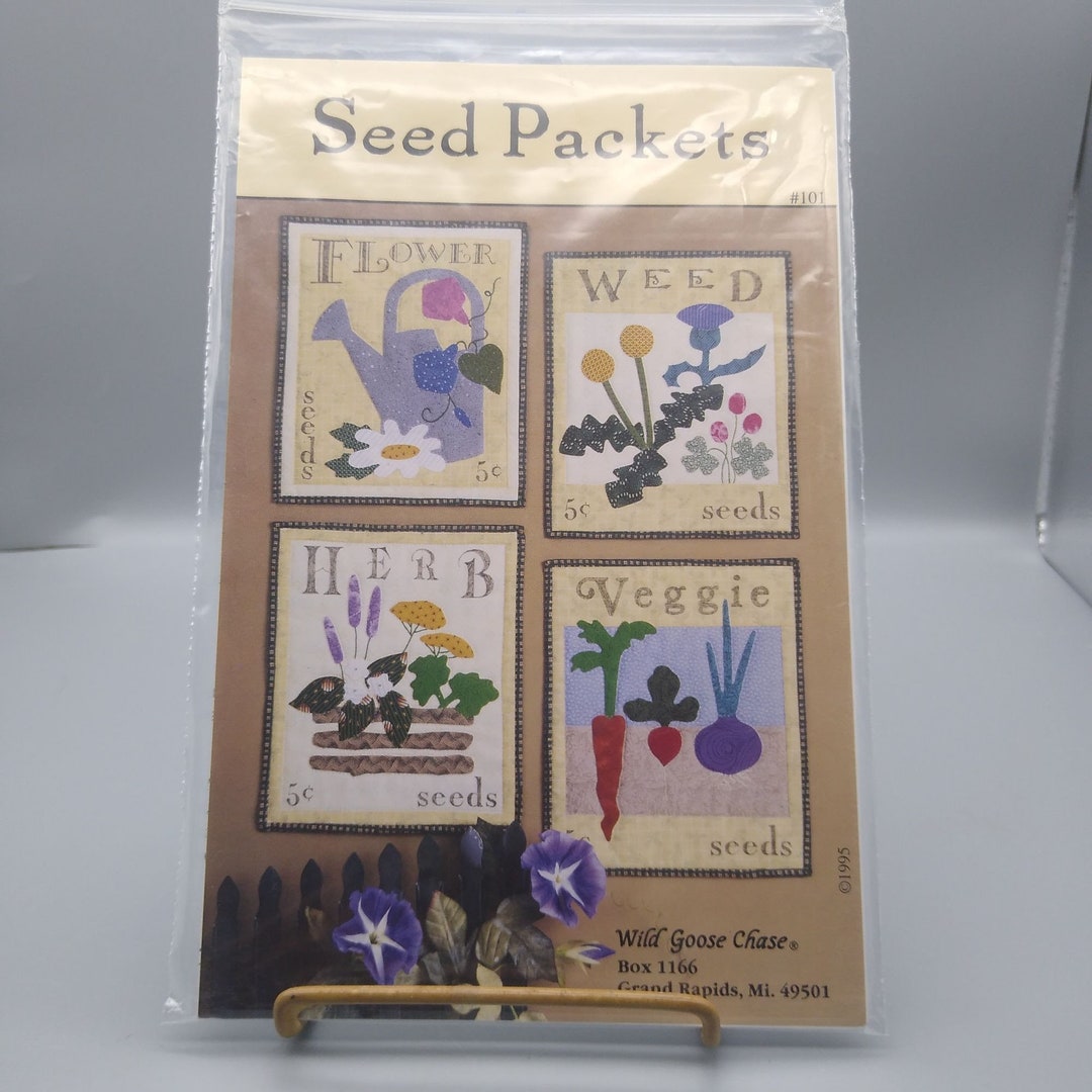 UNCUT Vintage Quilt Sewing Patterns, Seed Packets 101 Fabric Applique ...