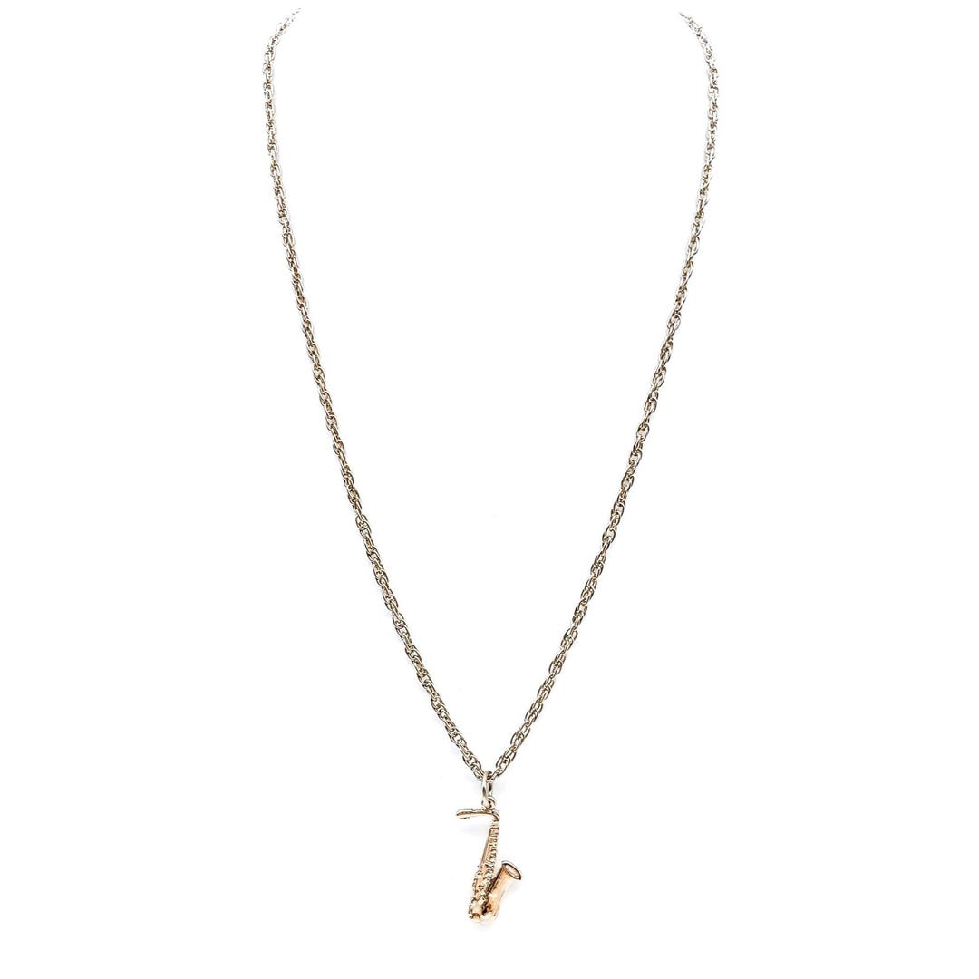 Vintage Saxophone Pendant Necklace Chain Silver Tone Music Lover Gift ...