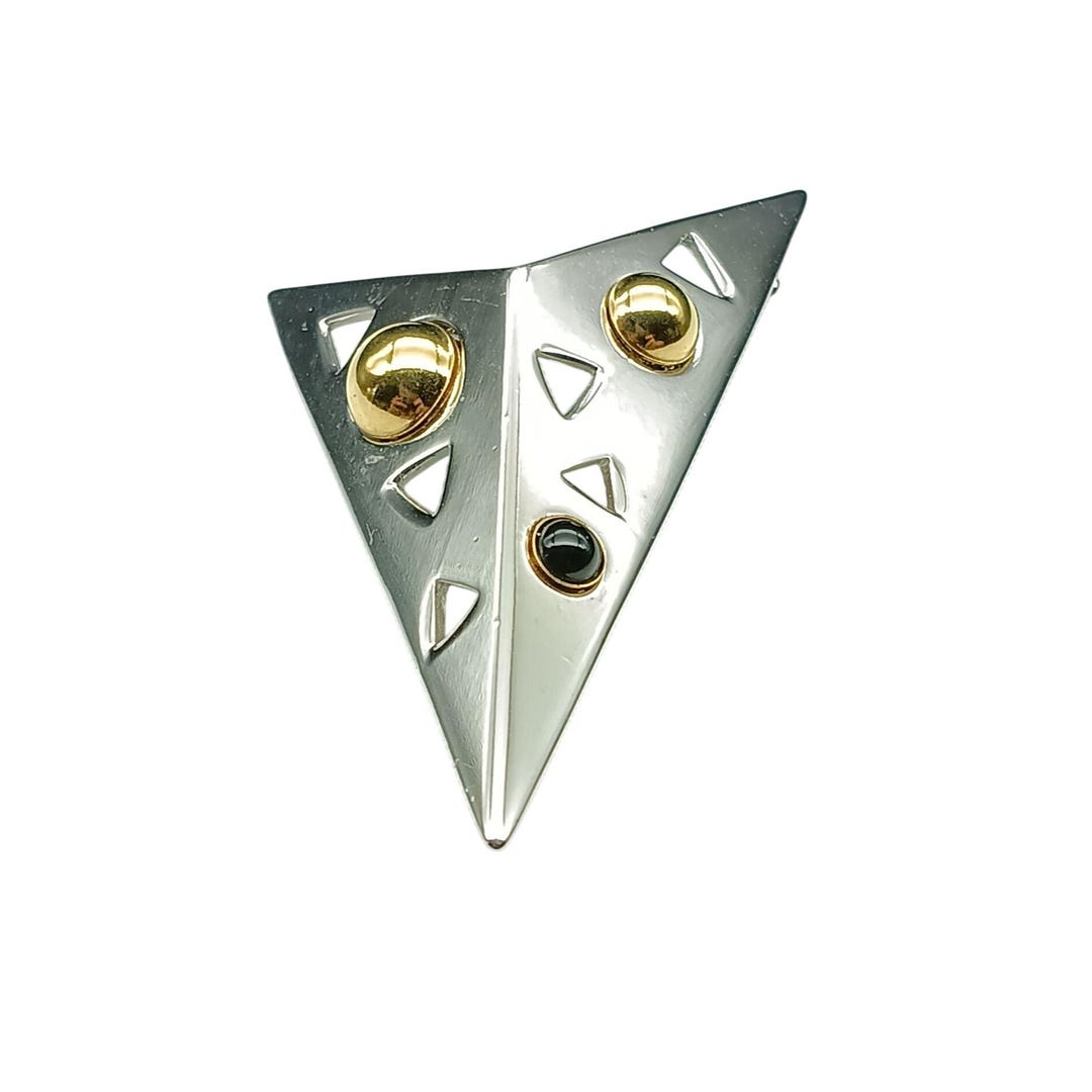 Vintage Modernist Silver and Gold Dimensional Triangle Brooch With ...