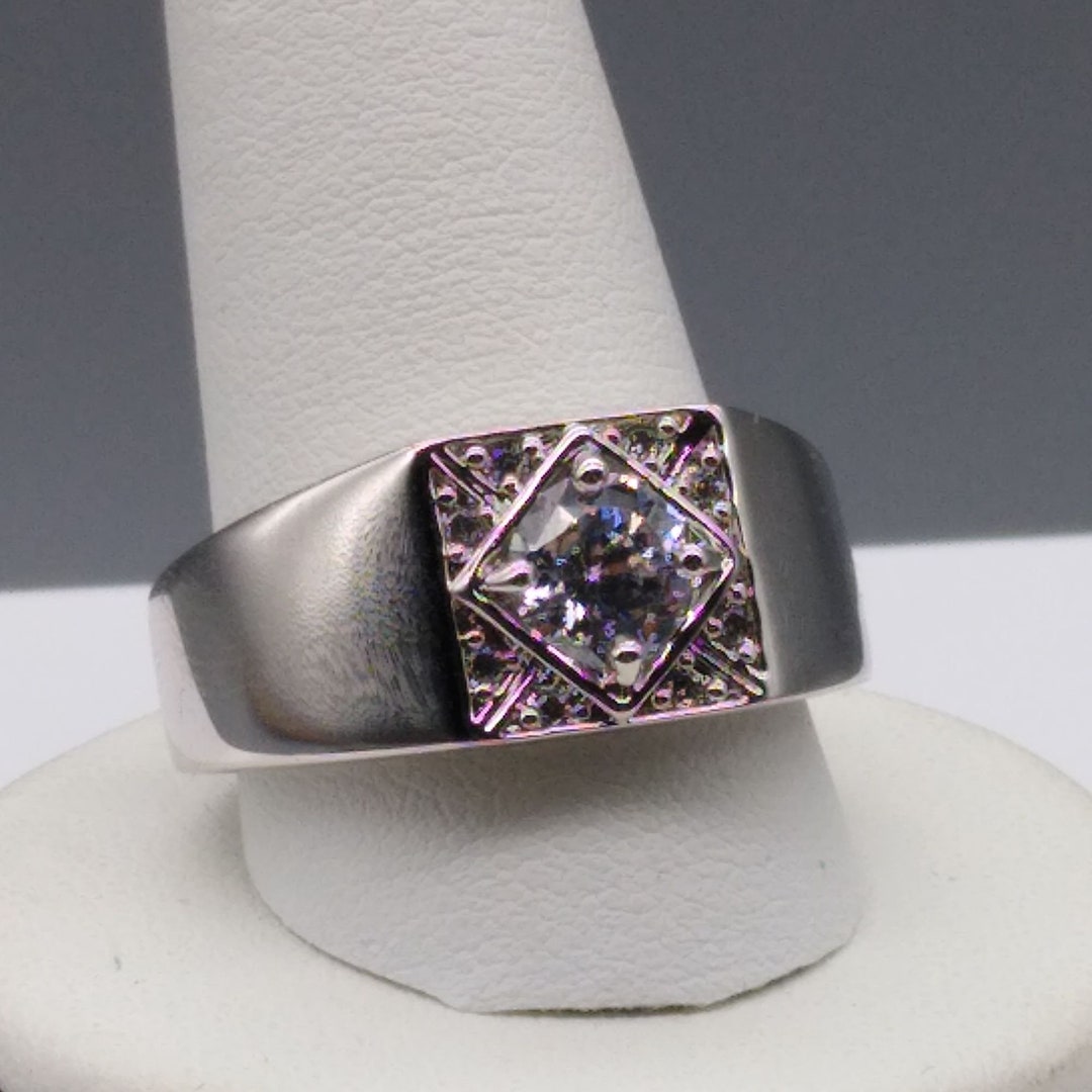 Danbury Mint Vintage Men's Ring, Stainless Steel Ring With CZ Stones in ...