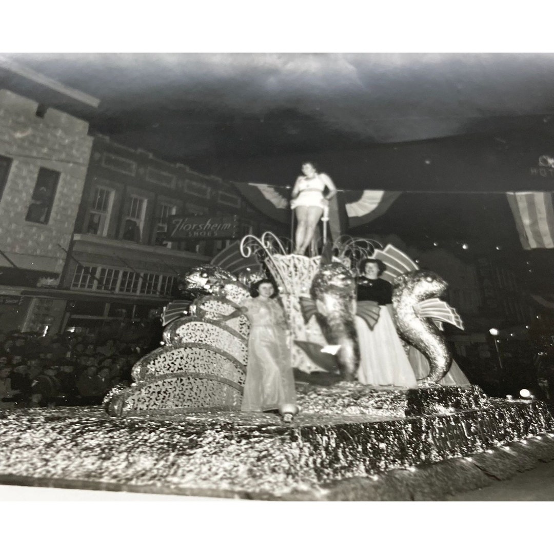 Vintage Black and White Photograph, Pageant Float in Hometown Parade ...