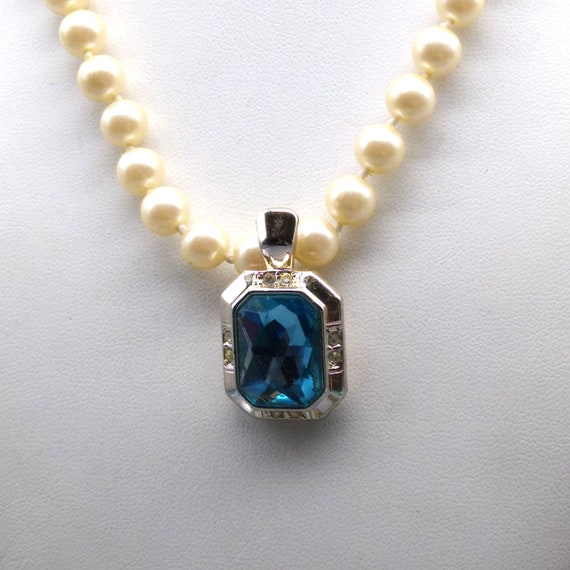 Vintage Avon Pearls with Blue Crystal Enhancer Pendan… - Gem