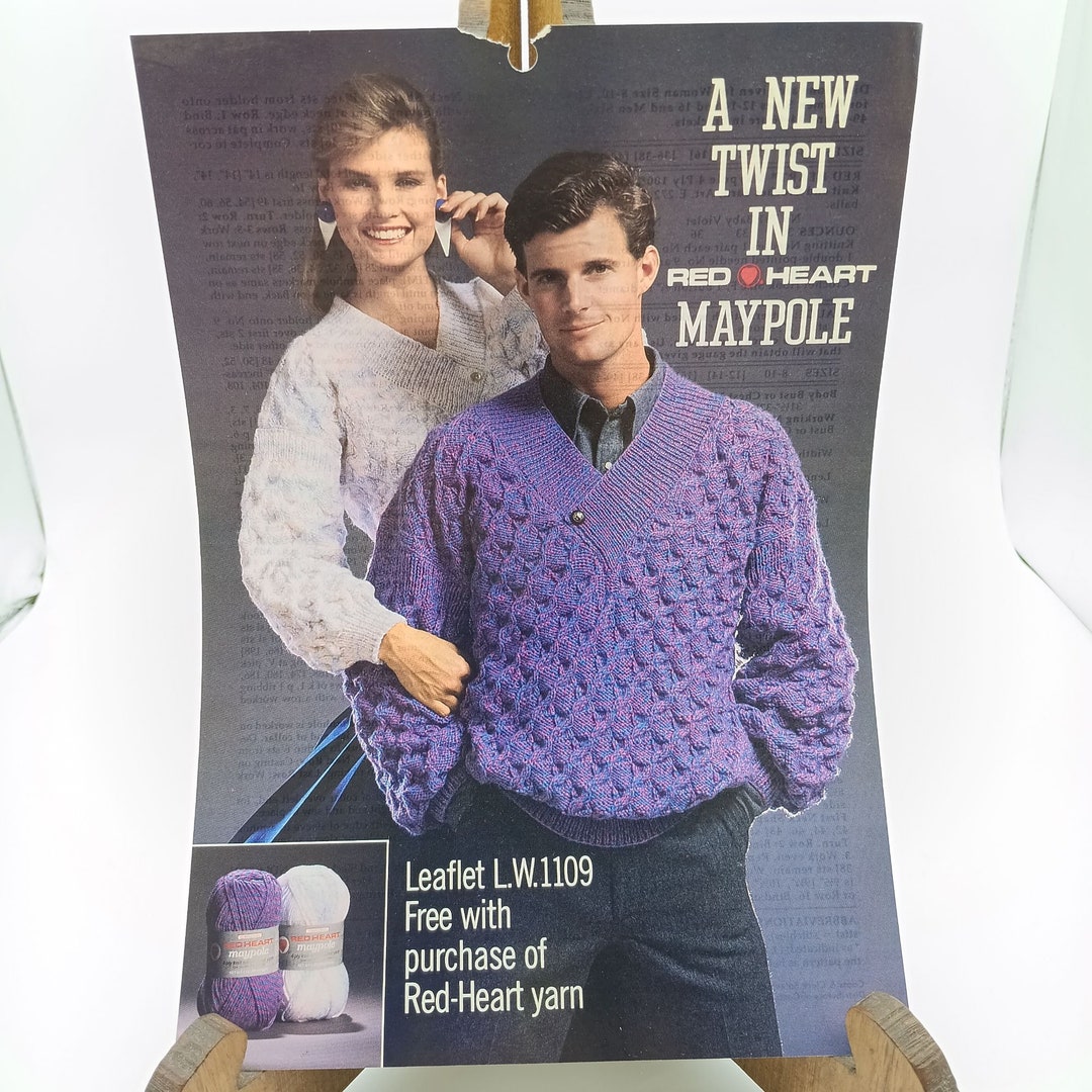 Vintage Red Heart Crochet Pattern and Instructions, Maypole Sweater ...