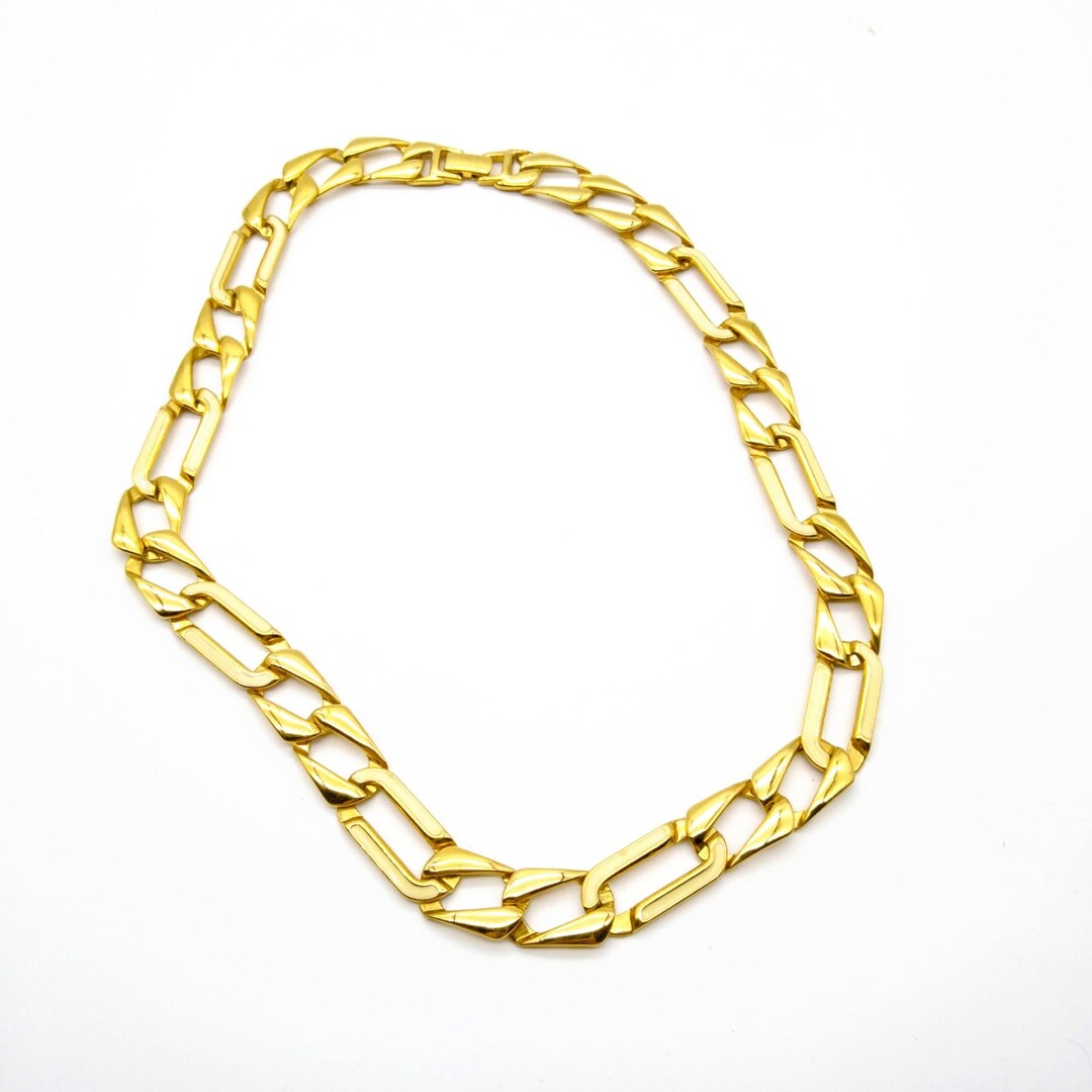 Monet Chunky Figaro Chain Necklace, Cream Enamel on Gold Tone, Chic ...