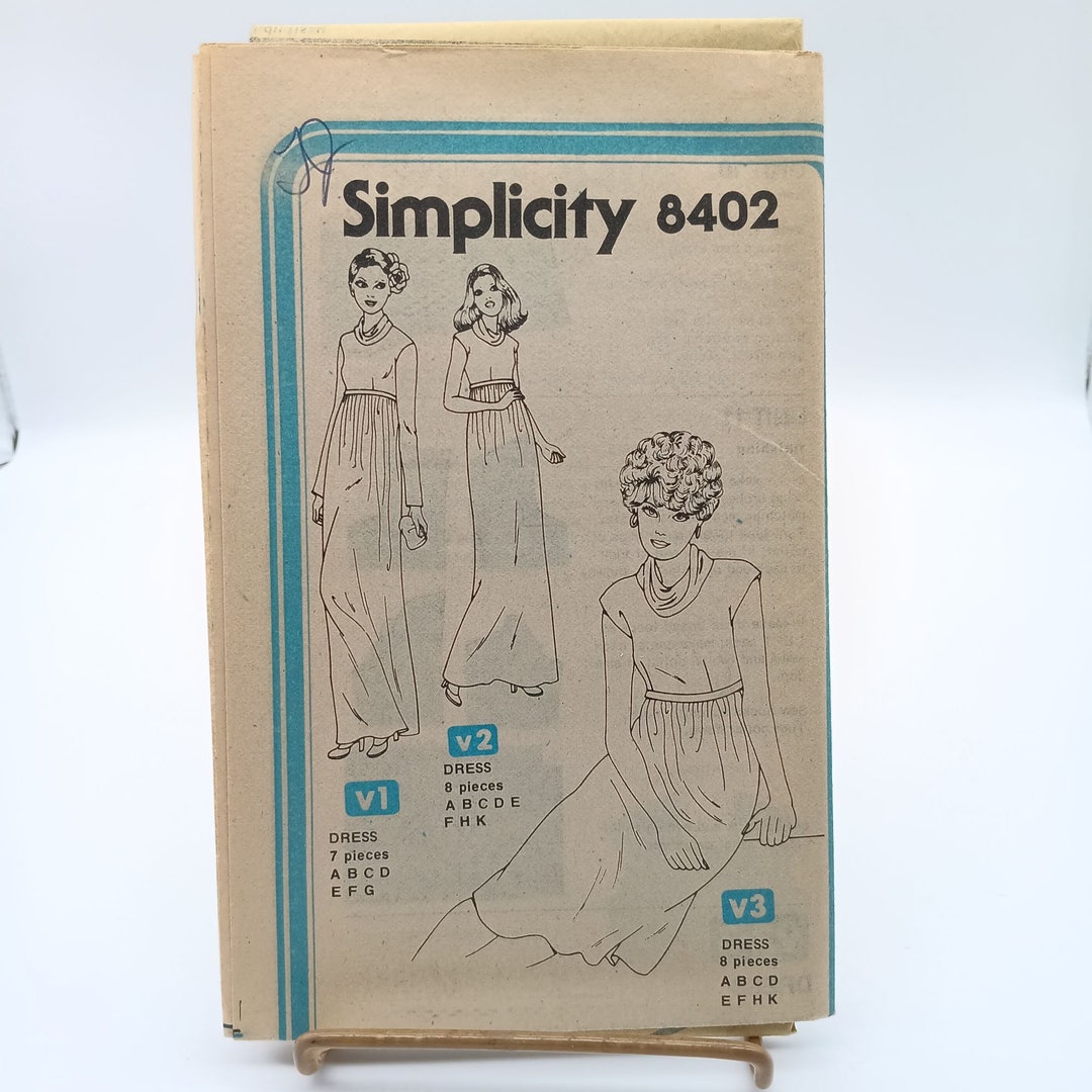 UNCUT Vintage Sewing PATTERN Simplicity 8402, Misses 1977 Cowl Dress in ...