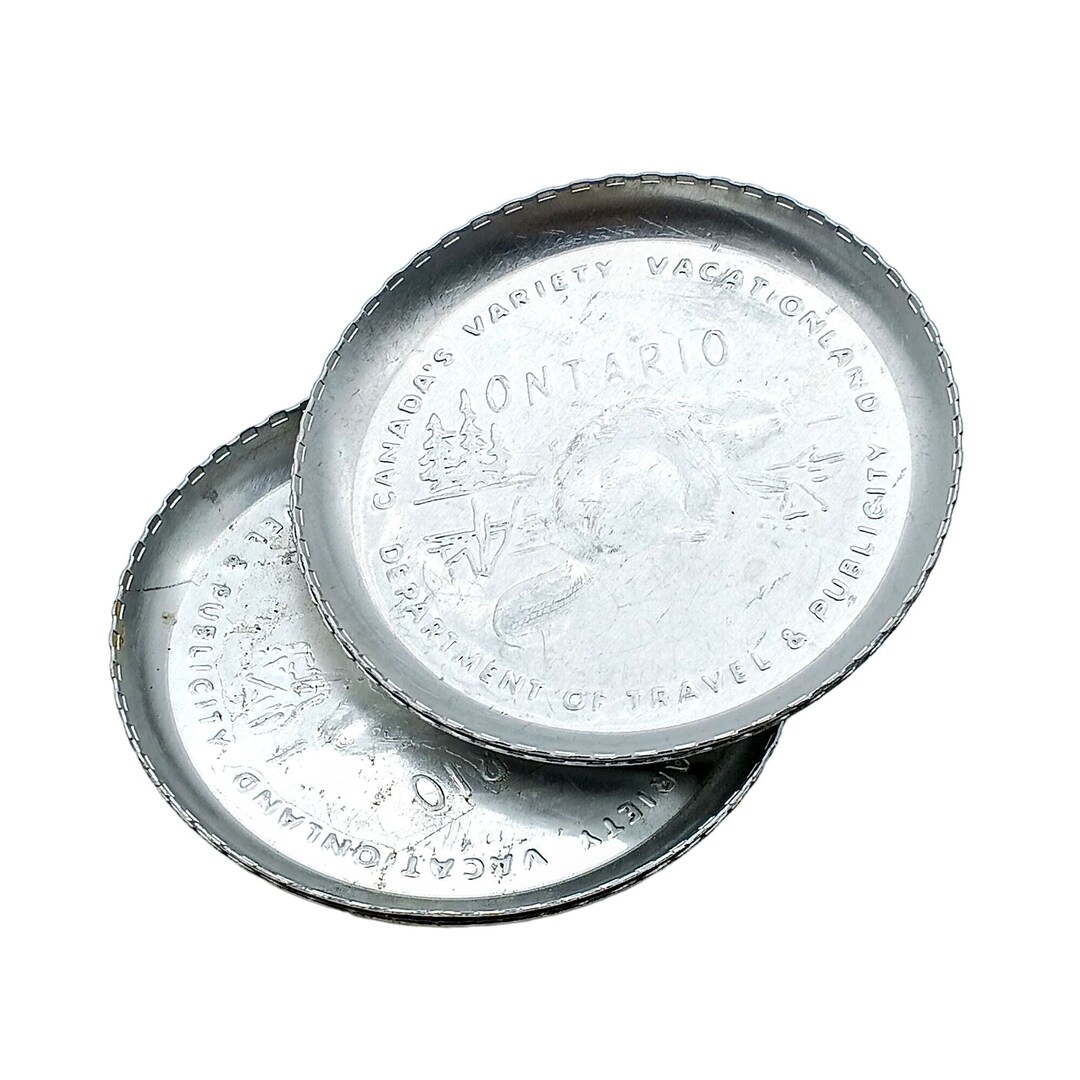 Vintage Aluminum Souvenir Coasters Set of 4, Ontario Canada Variety ...