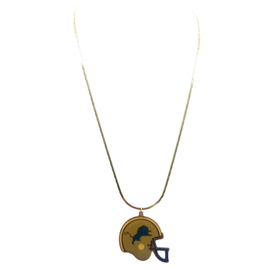 Vintage Detroit Lions Helmet Pendant Necklace Gold Tone Chain Sports ...
