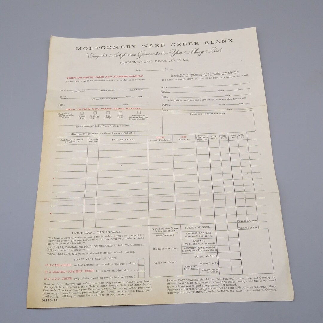 Vintage Ephemera, Montgomery Ward Order Form and Credit Application ...