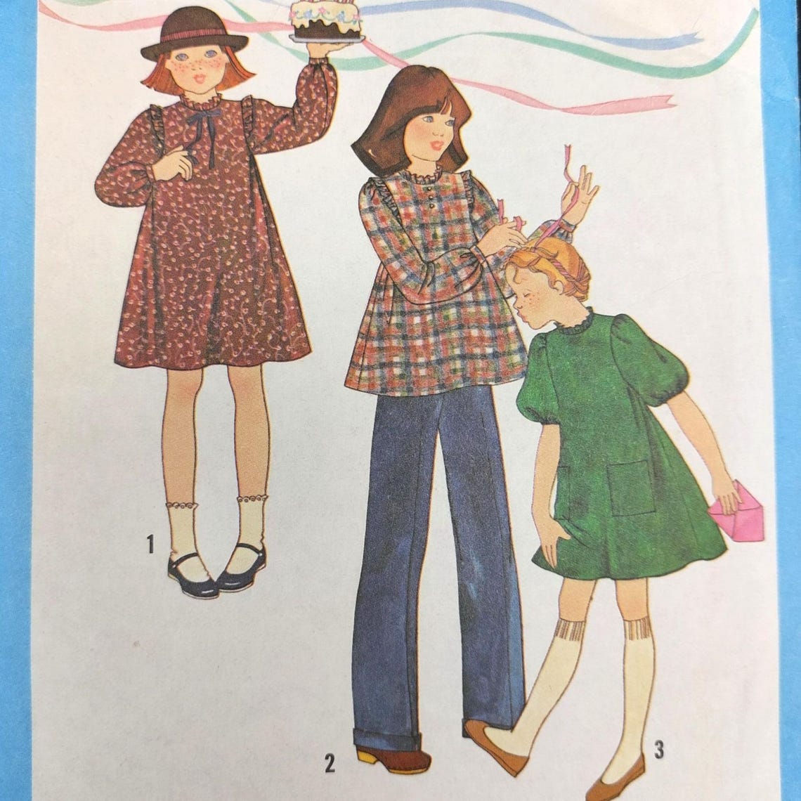 1970s Simplicity 8629 Vintage Sewing Pattern Girls Dress and Top Pants ...