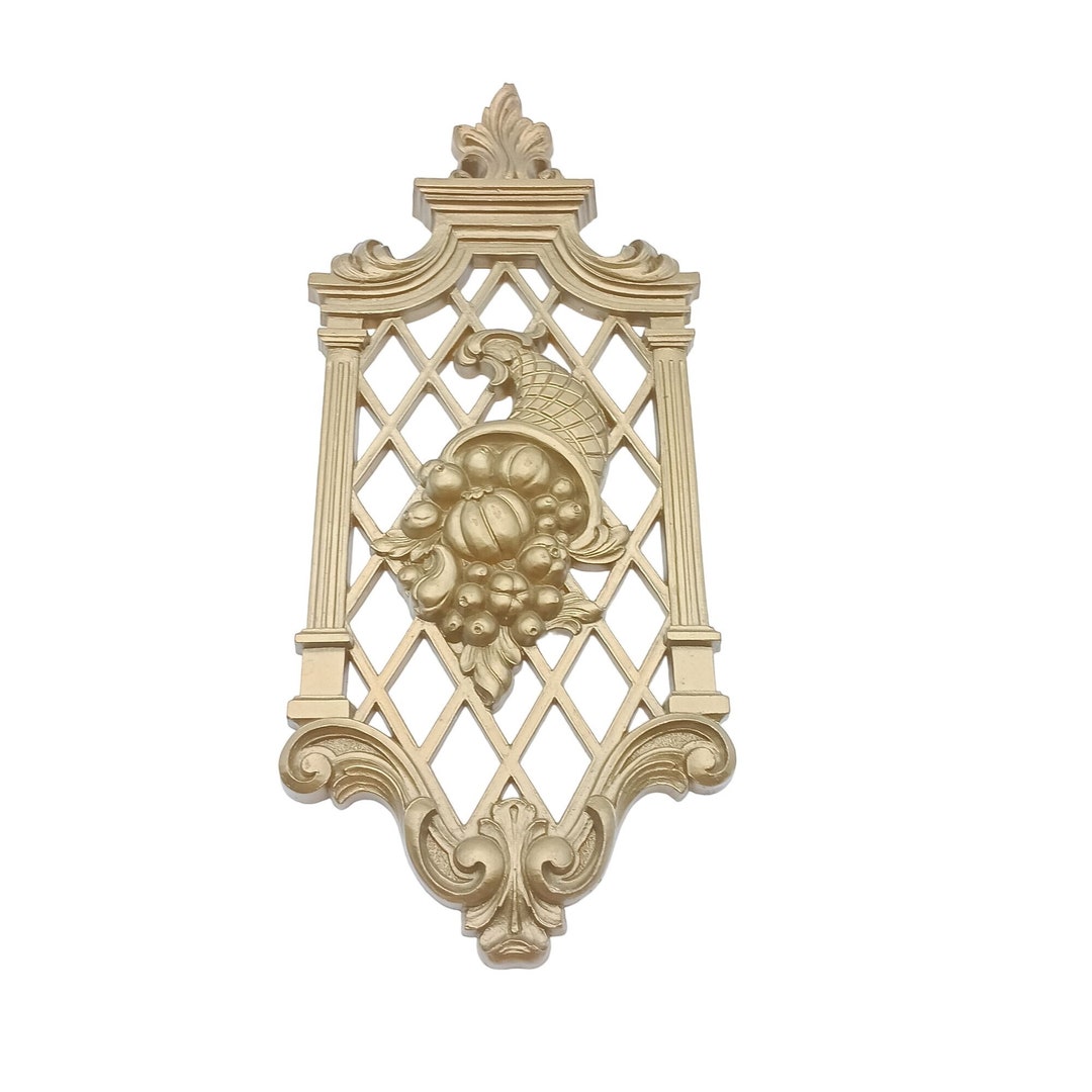 Vintage Homco Syroco Wall Plaque Gold Tone Lattice Design With Fruit ...