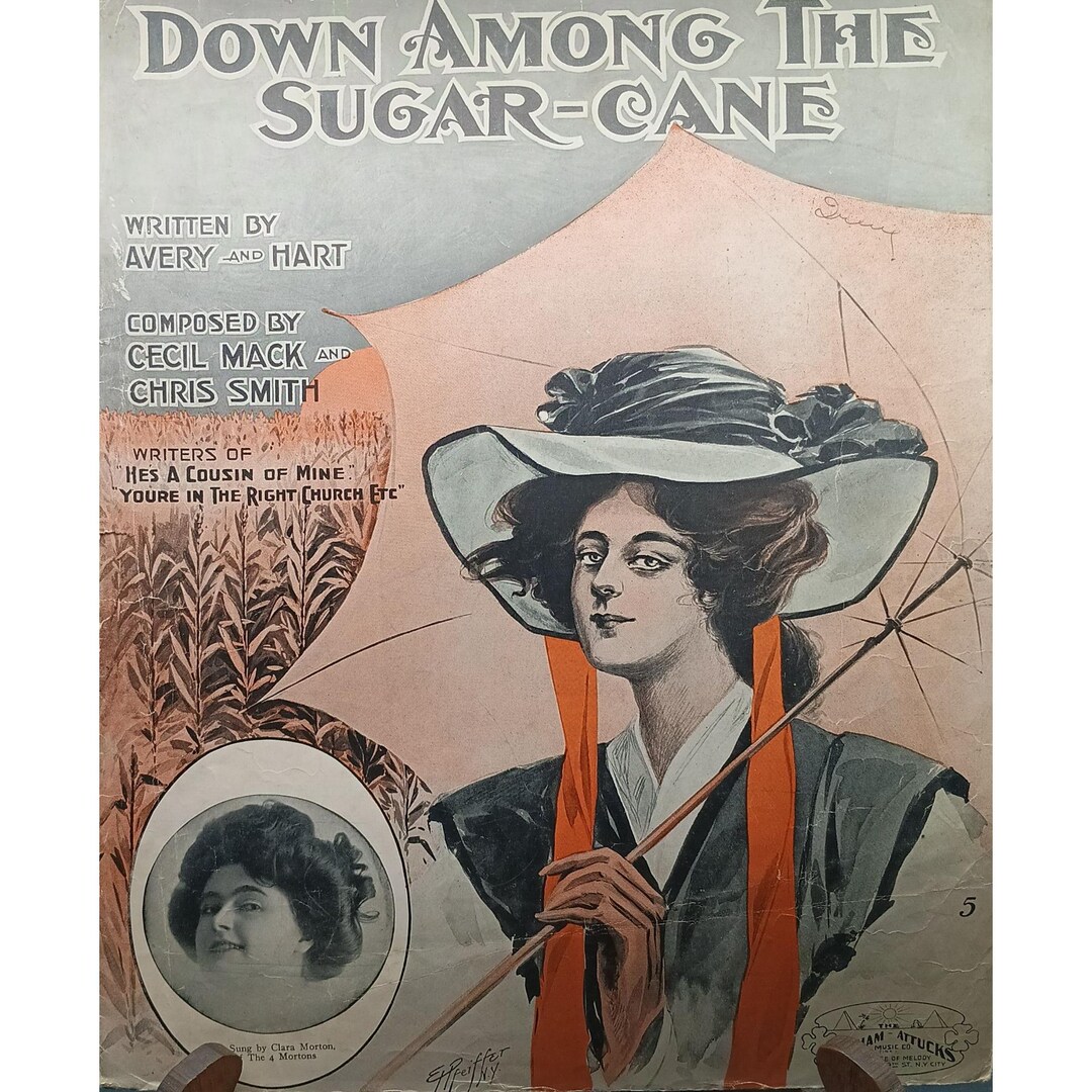 Antique 1910 Sheet Music "down Among the Sugar-cane" by Avery & Hart ...