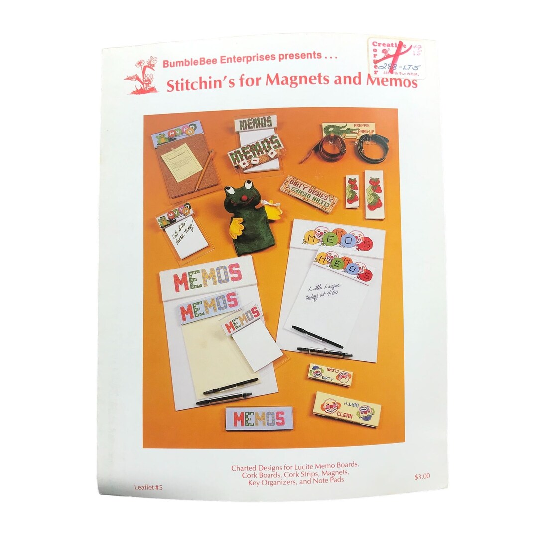 Vintage Cross Stitch Patterns, Stitchins for Magnets and Memos Leaflet ...