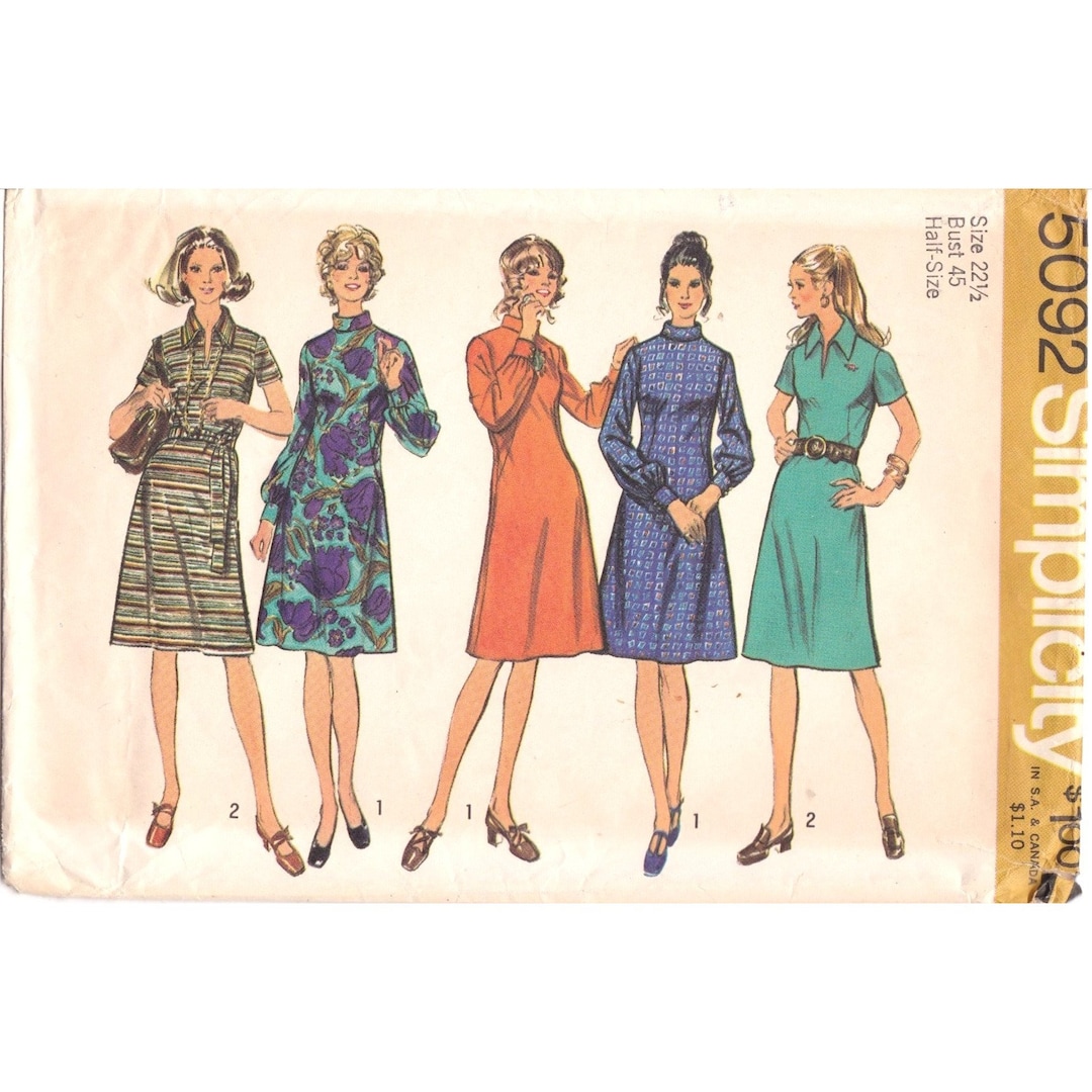 UNCUT Sewing PATTERN Simplicity 5092, Half Size 1972 Womens Dress With ...