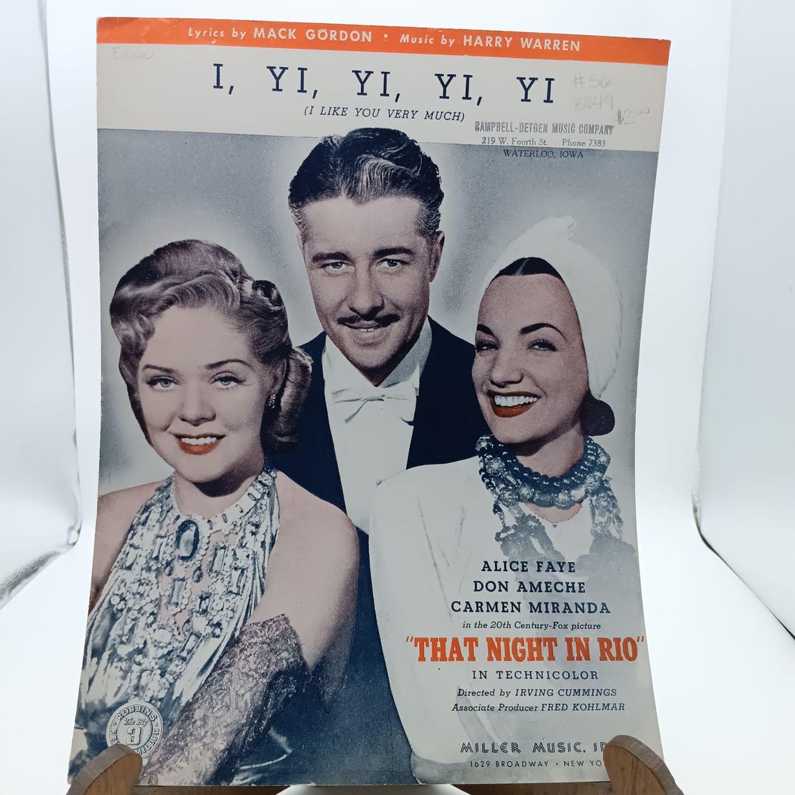 Vintage 1940s "that Night in Rio" Sheet Music Featuring Alice Faye Don ...