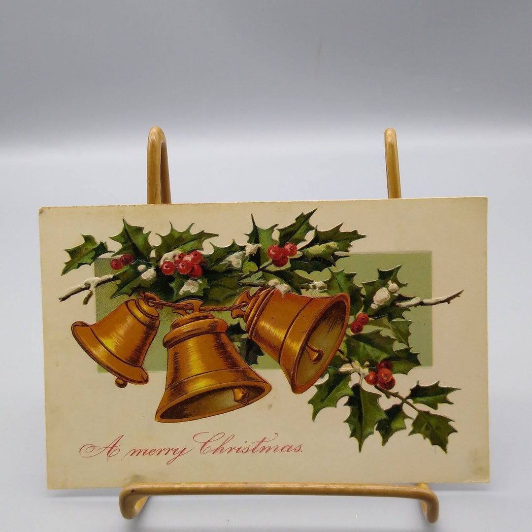 Antique Embossed Merry Christmas Postcard Bells and Holly, PFB 6769, Victorian Golden Age ...