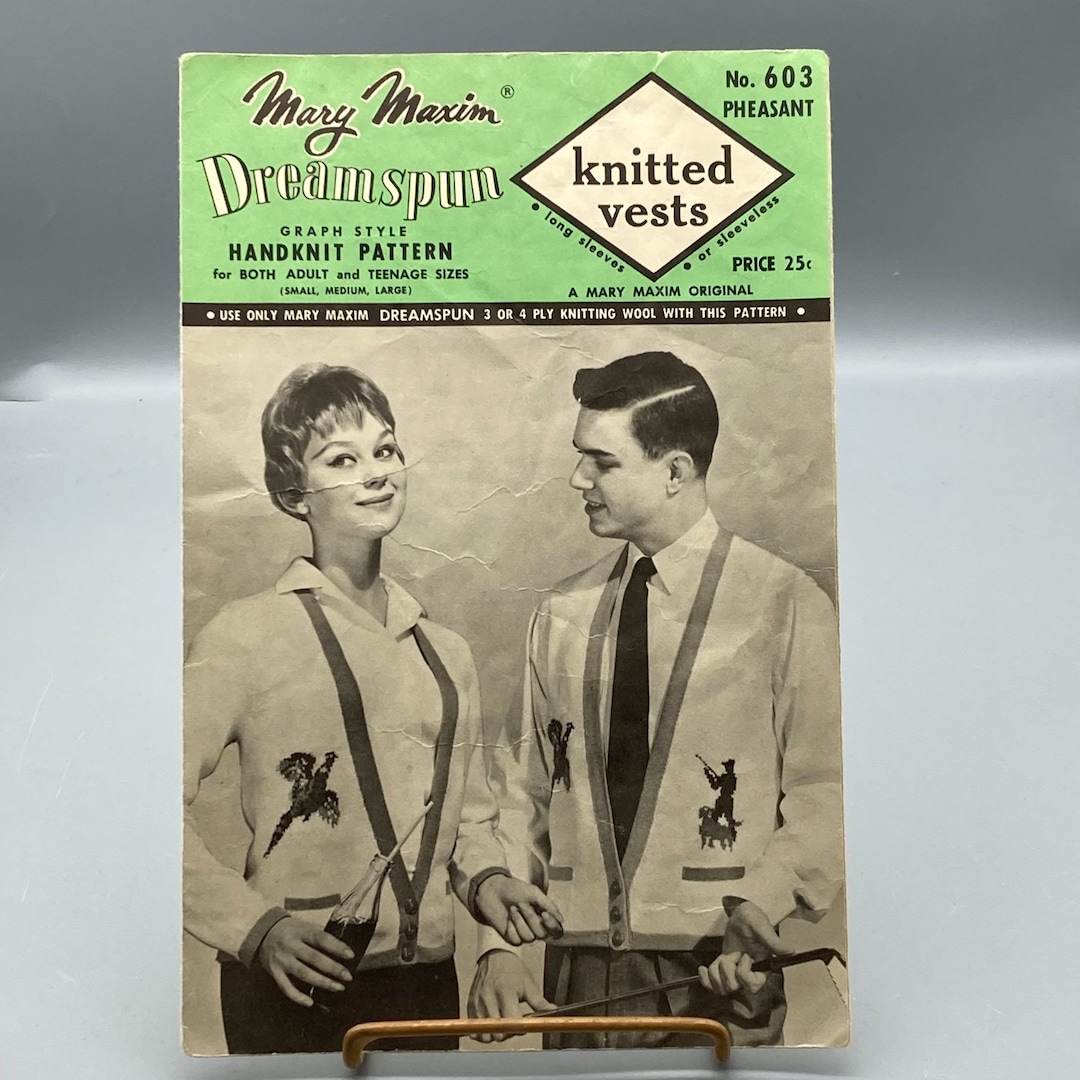 Vintage Mary Maxim Patterns, Dreamspun Knitted Vests No 603 Graph Style ...