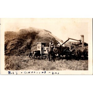 Vintage Threshing Wheat Snapshot, Black and White Photo of Farmers and ...