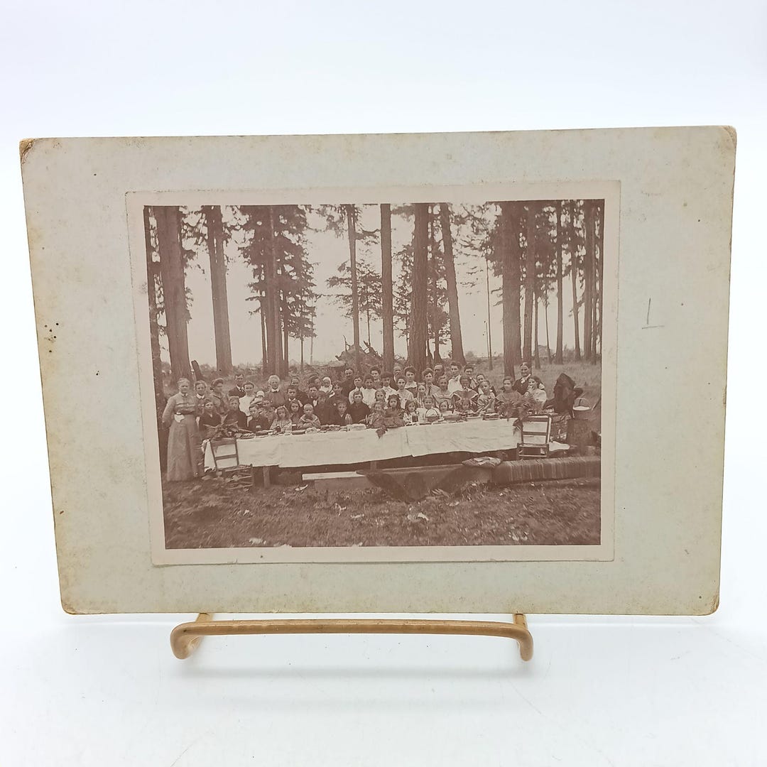 Vintage Sepia Tone Outdoor Family Gathering Photo Postcard on Cardstock ...