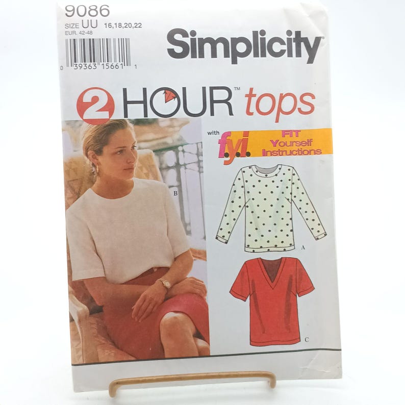 Vintage Simplicity 2-hour Tops Sewing Pattern 9086 Size UU 16-22 1994 ...