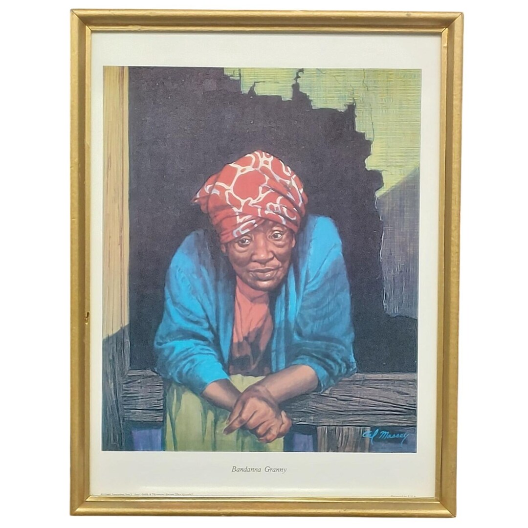 1986 Cal Massey Bandanna Granny Print Scenes From the South Framed 9 ...