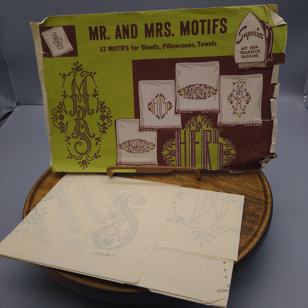 Vintage SUPERIOR Hot Iron Transfers, Mr and Mrs His and Hers Monogram ...