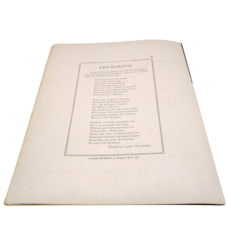 Vintage 1943 Lili Marlene Sheet Music Perry Como by Mack David Chappell ...