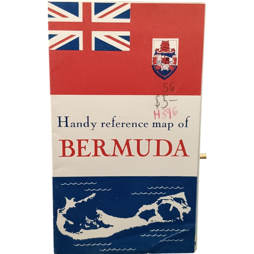 Handy Reference Map of Bermuda With British Flag Design Vintage 1960s ...