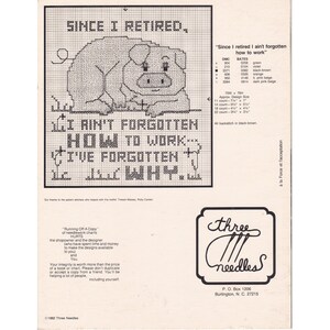 Vintage Cross Stitch Patterns, Retirement Benefits by Three Needles ...