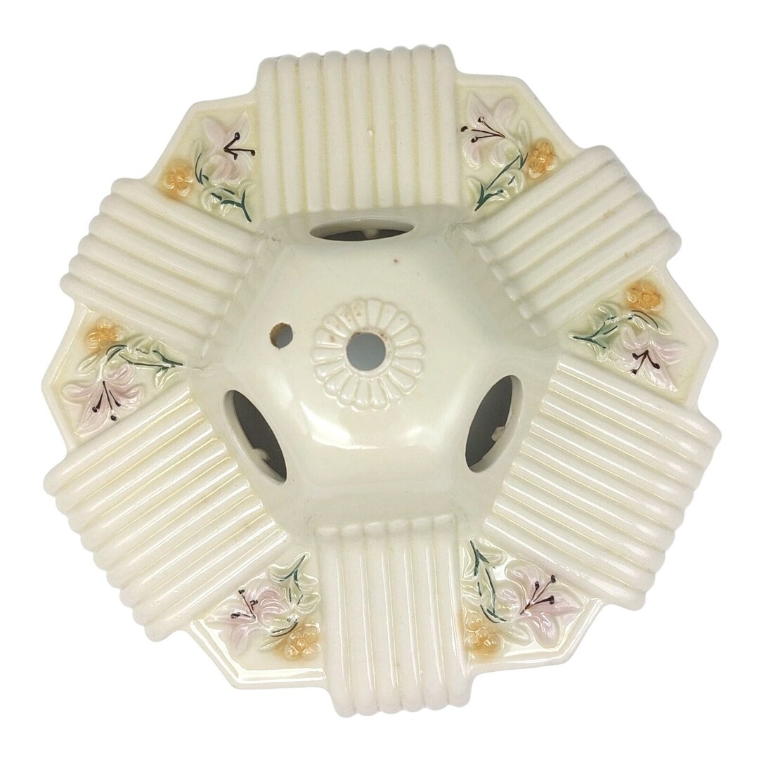 Antique Victorian Porcelain Ceiling Light, Flush Mount Floral Three ...