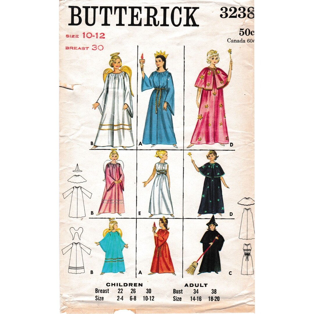 Vintage Sewing PATTERN Butterick 3238, Girls 1965 Halloween Costumes ...