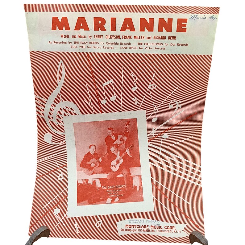 Vintage 1956 Marianne Sheet Music by Terry Gilkyson - Etsy