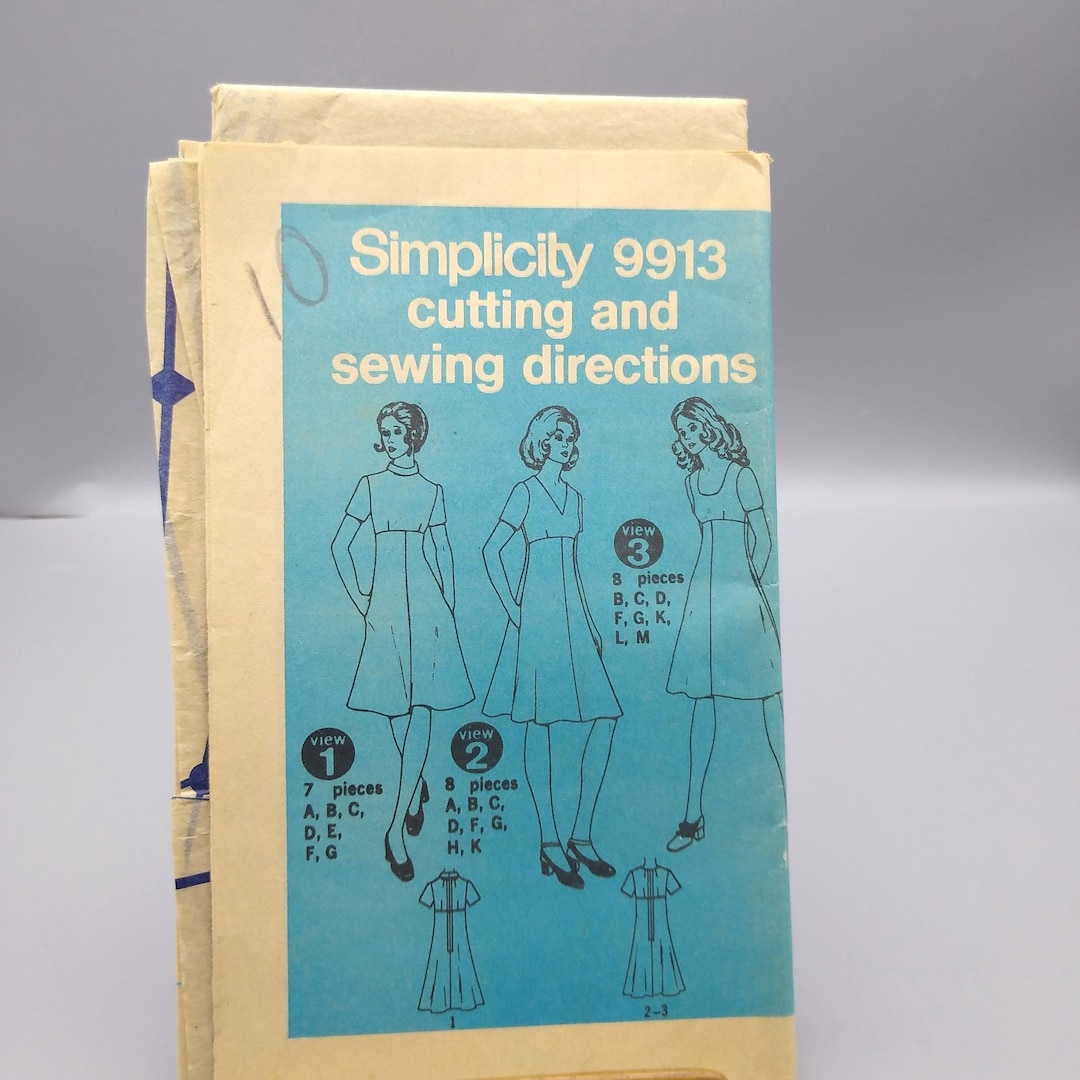 Vintage Sewing PATTERN Simplicity 9913, Misses 1972 Dress With Three ...