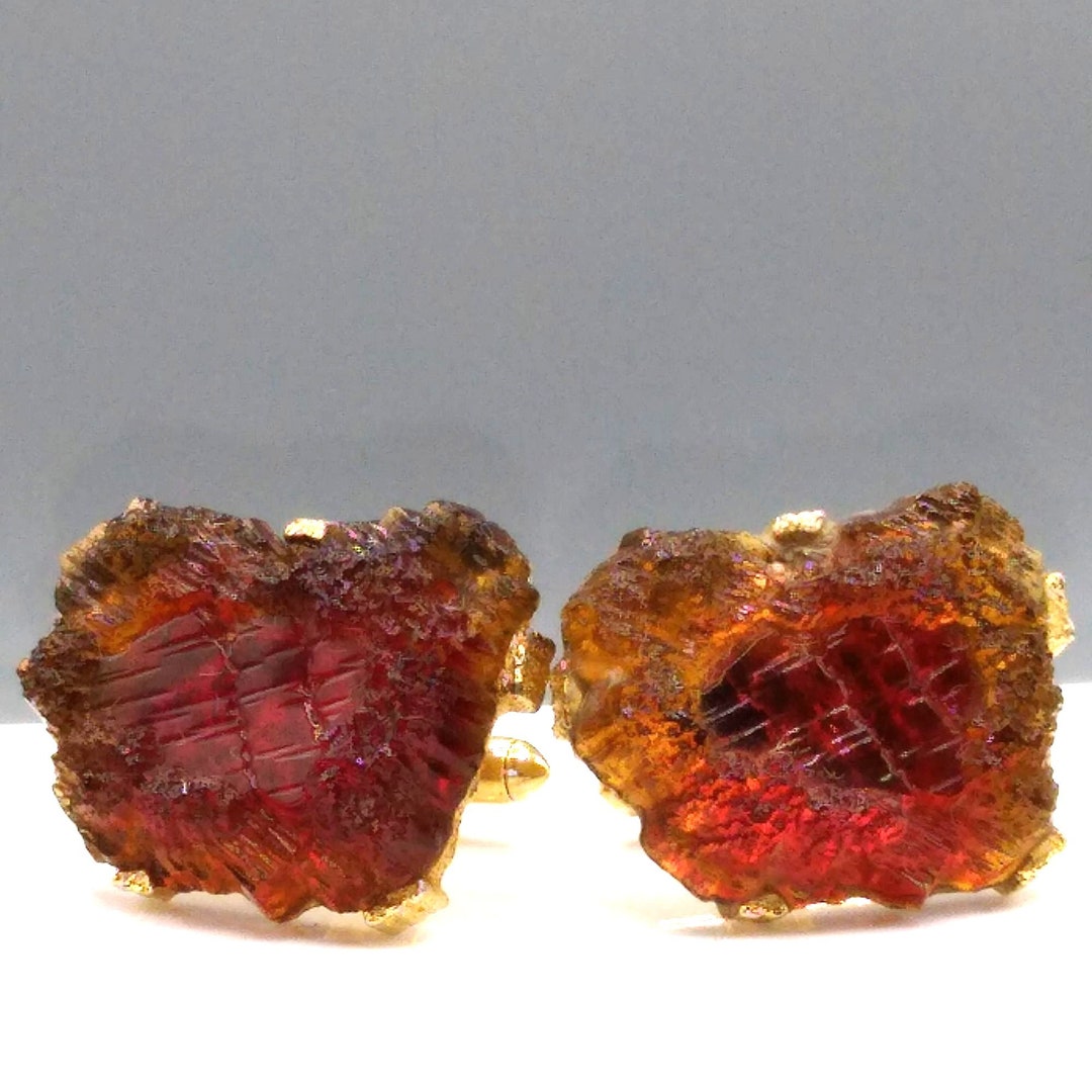 Vintage Swank Red Lava Glass Cuff Links Unique Art Glass - Etsy