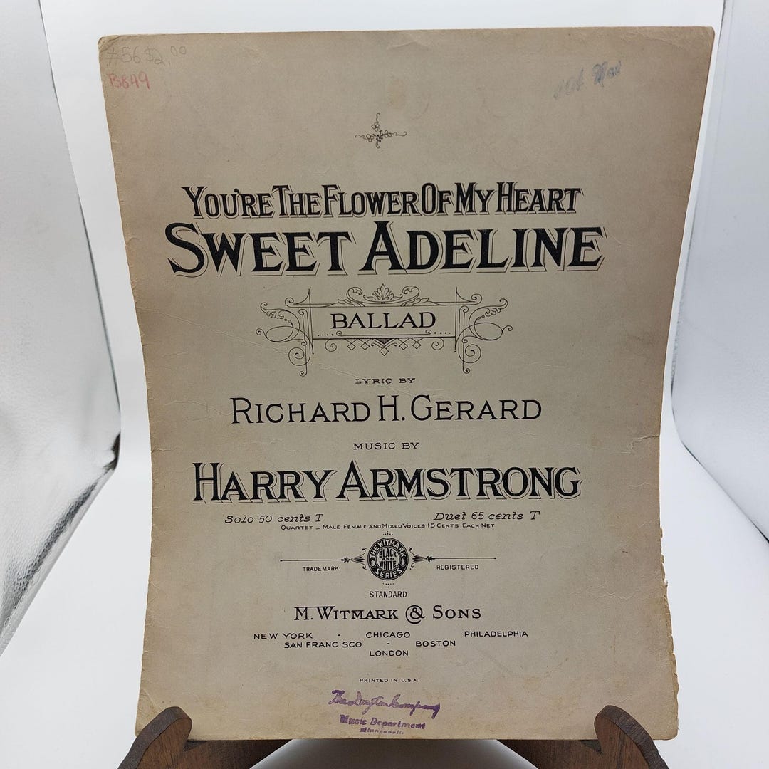 Youre the Flower of My Heart Sweet Adeline Ballad Sheet Music by Harry ...