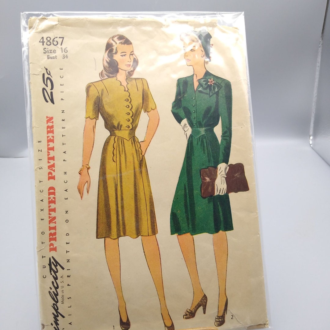 Vintage Sewing PATTERN Simplicity 4867, Misses 1944 Dress, Size 16 - Etsy