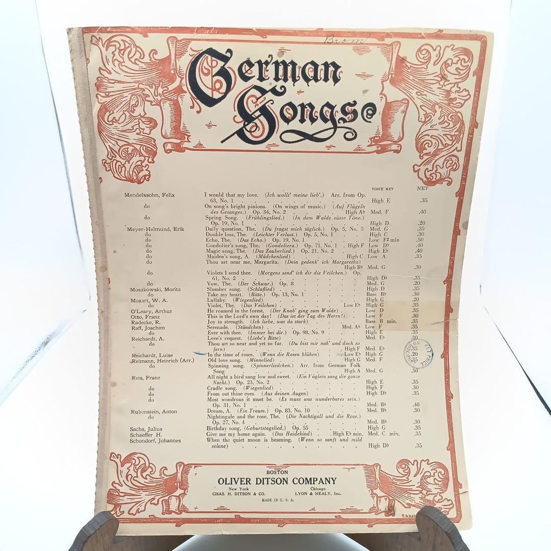 Vintage Sheet Music "in the Time of Roses" German Songs by Oliver ...