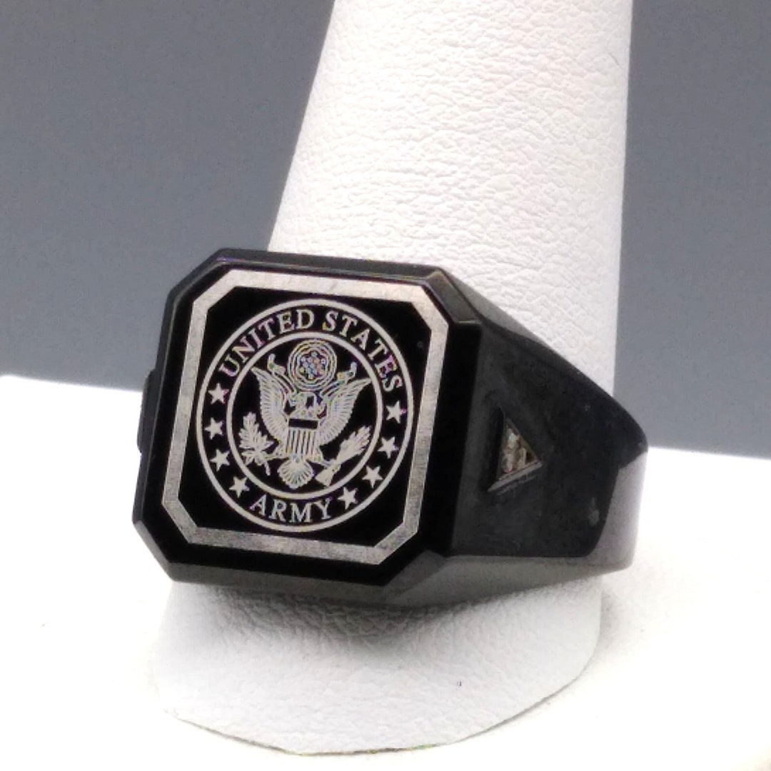 Danbury Mint US Army Men's Ring, Vintage Jet Black Ion Plated Stainless ...