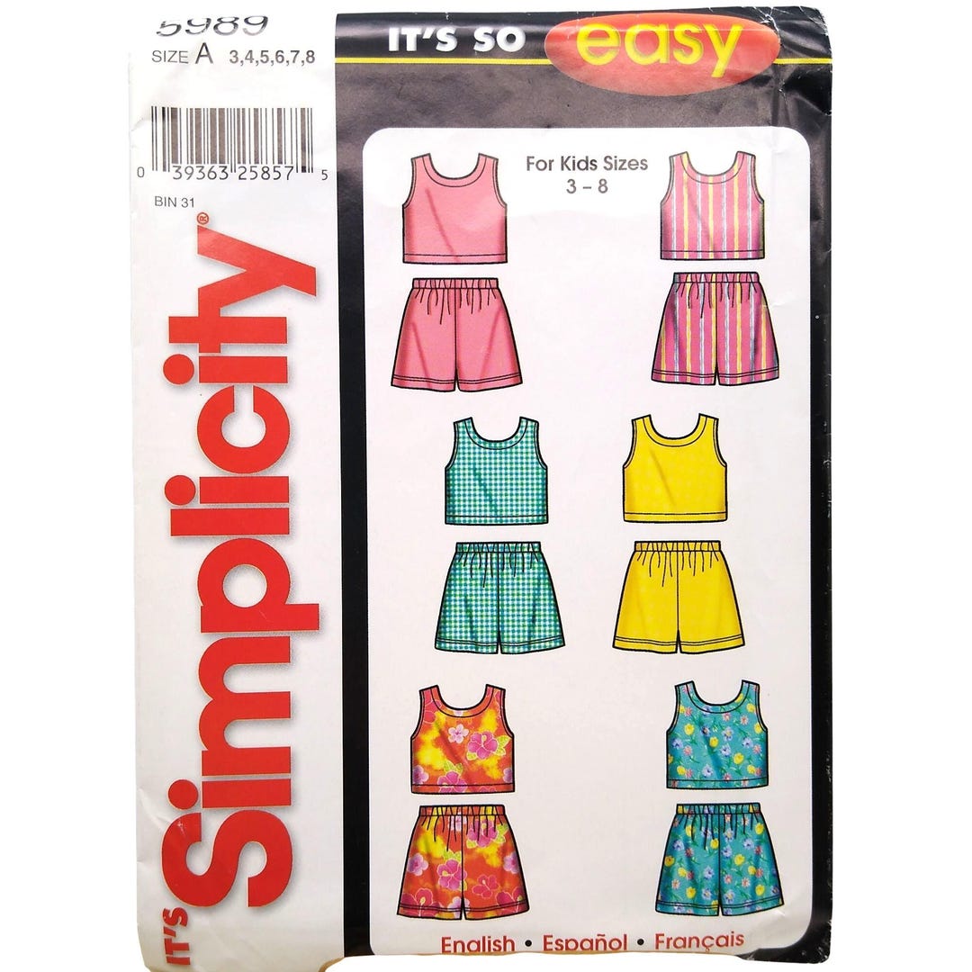 Simplicity 5989 Vintage Sewing Pattern for Girls Tops & Shorts Sizes 3 ...
