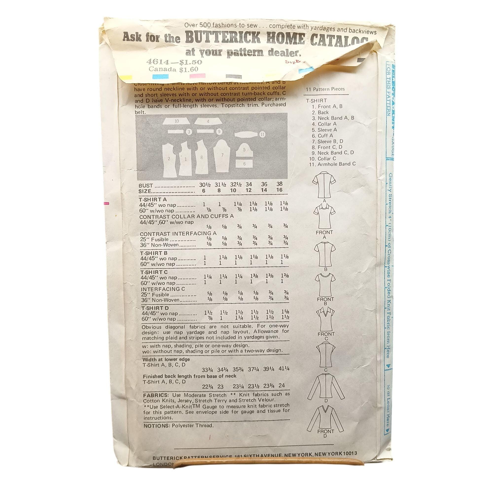 Butterick D-6 4614 Vintage Sewing Pattern Womens Tops Size 12 Fast ...